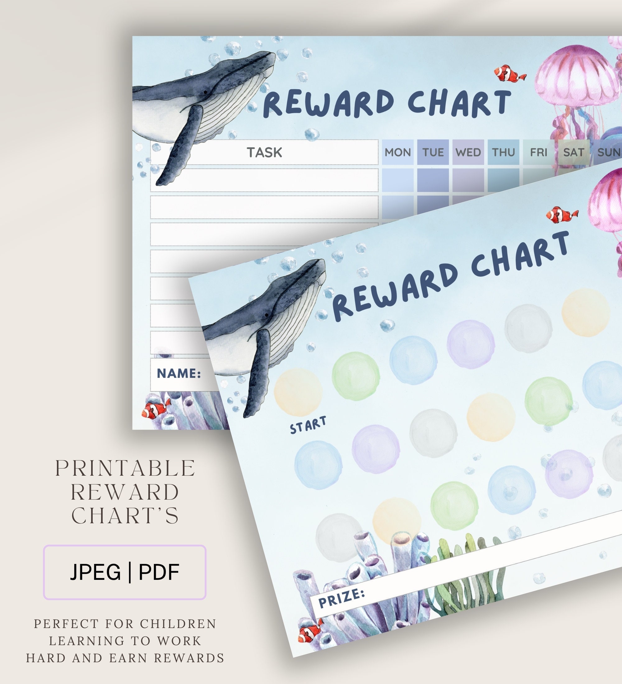 Sea Life Reward Chart, Sticker Chart, Toddler, Preschool Kids, Letter ...