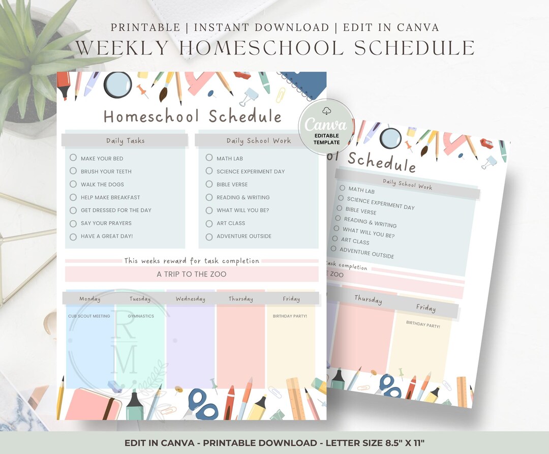 Homeschool Schedule, Printable Homeschool Planner, Kids Homeschool ...
