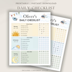Kids Daily Checklist, Kids Planner, Editable Checklist, Daily Routine ...