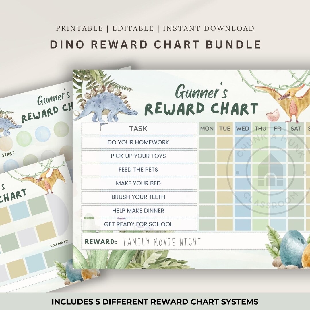 Dinosaur Reward Chart, Sticker Chart, Toddler, Preschool Kids, Letter ...