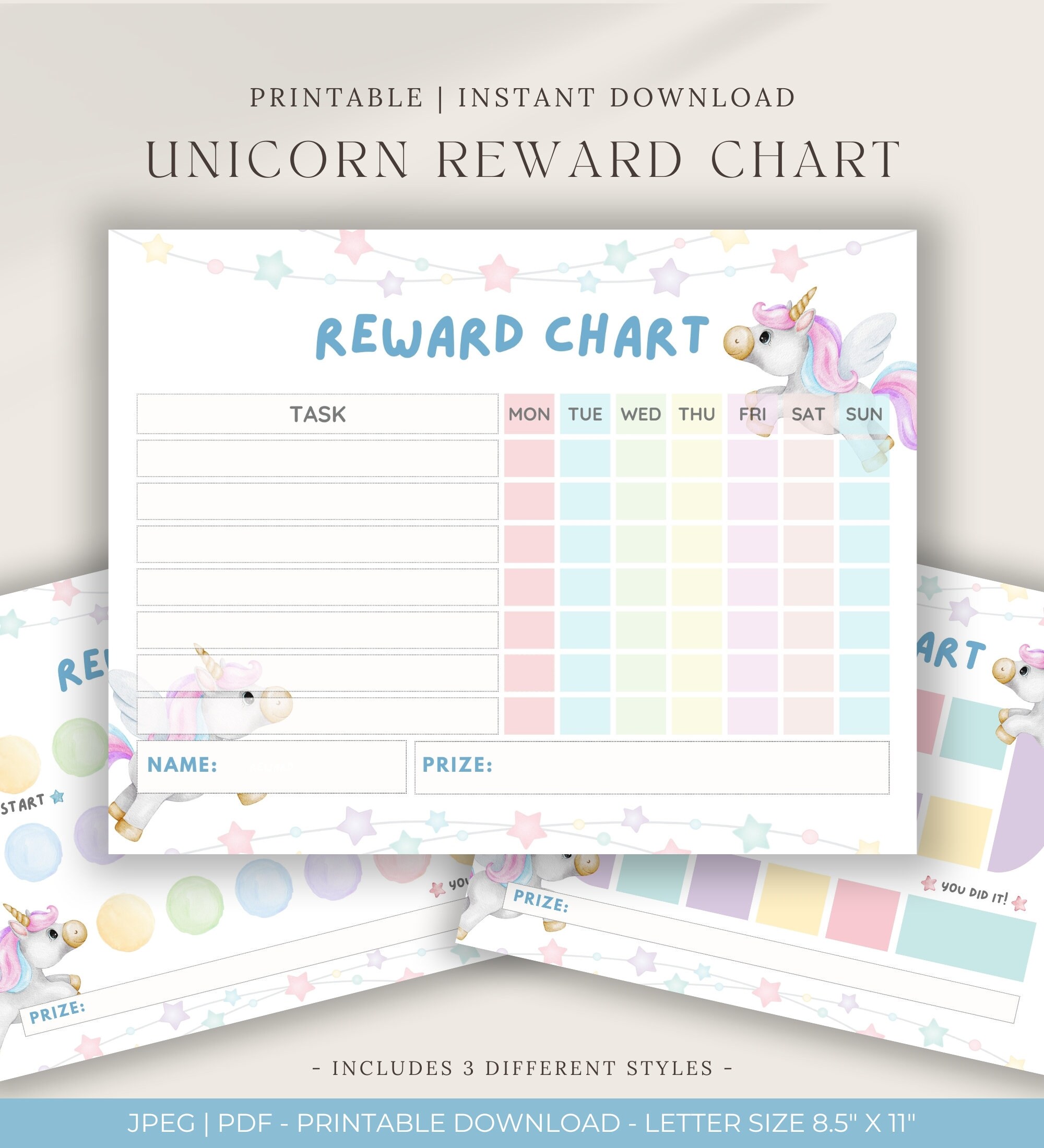 Unicorn Reward Chart, Sticker Chart, Toddler, Preschool Kids, Letter ...