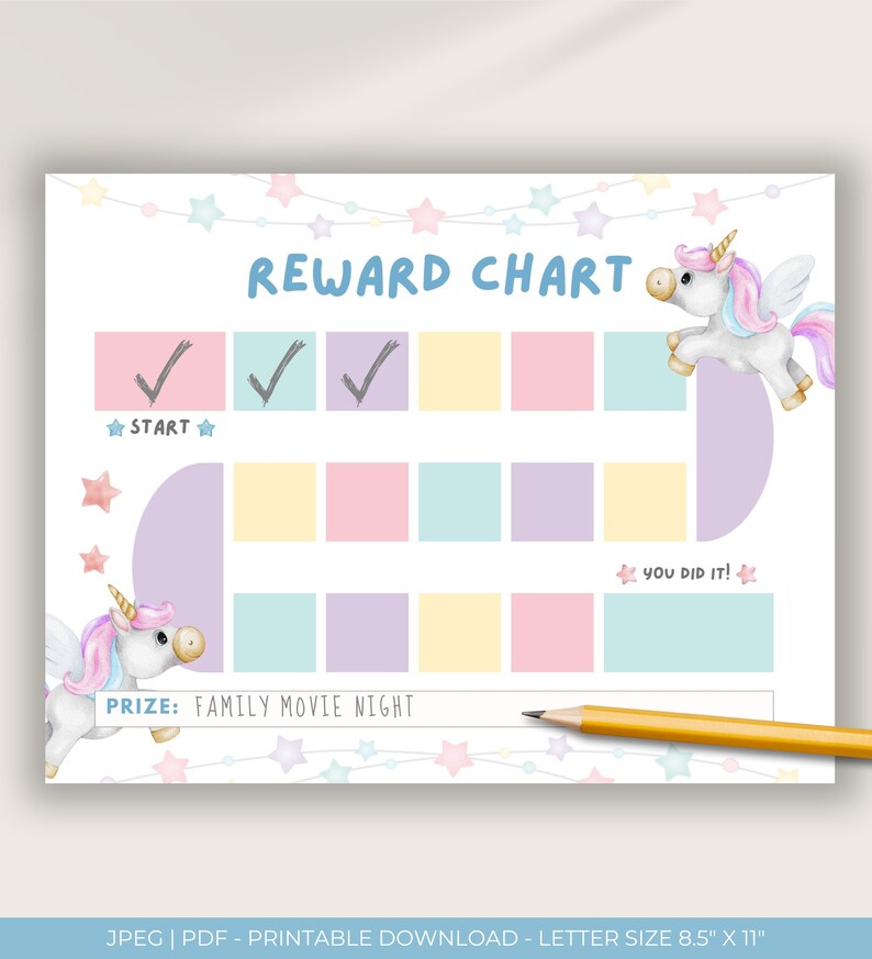 Unicorn Reward Chart, Sticker Chart, Toddler, Preschool Kids, Letter ...