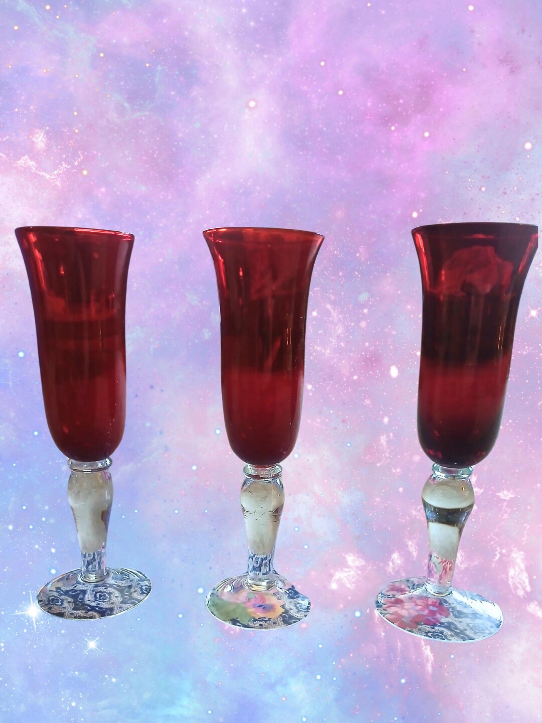Vintage Ruby Champagne Flutes - Etsy