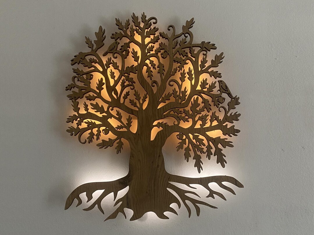 Oak Light Tree With Power Bank 45x55 Cm - Natural Wooden Table Lamp ...