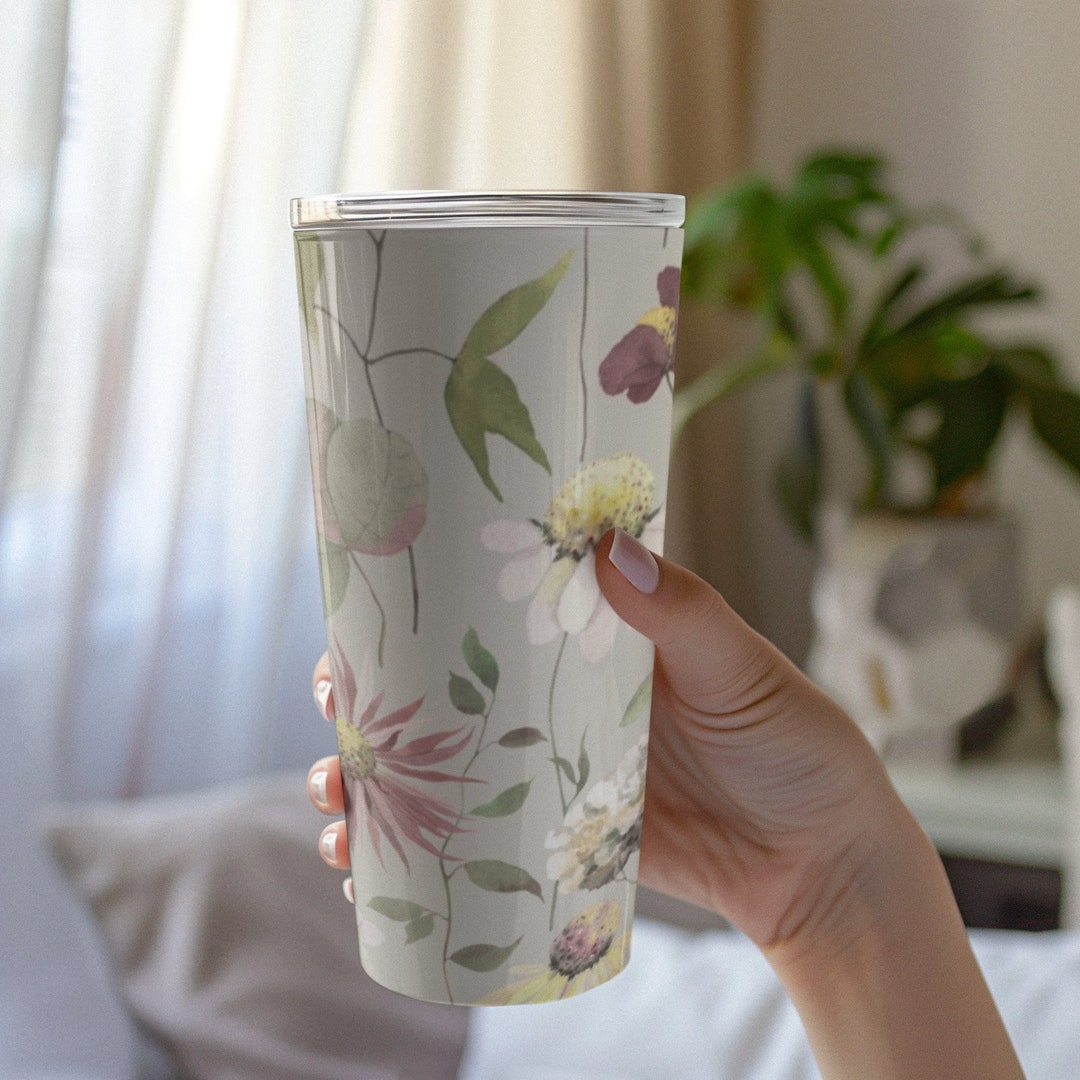 Vintage Pressed Flower Tumbler, Pastel Floral Tumbler, Wildflower ...