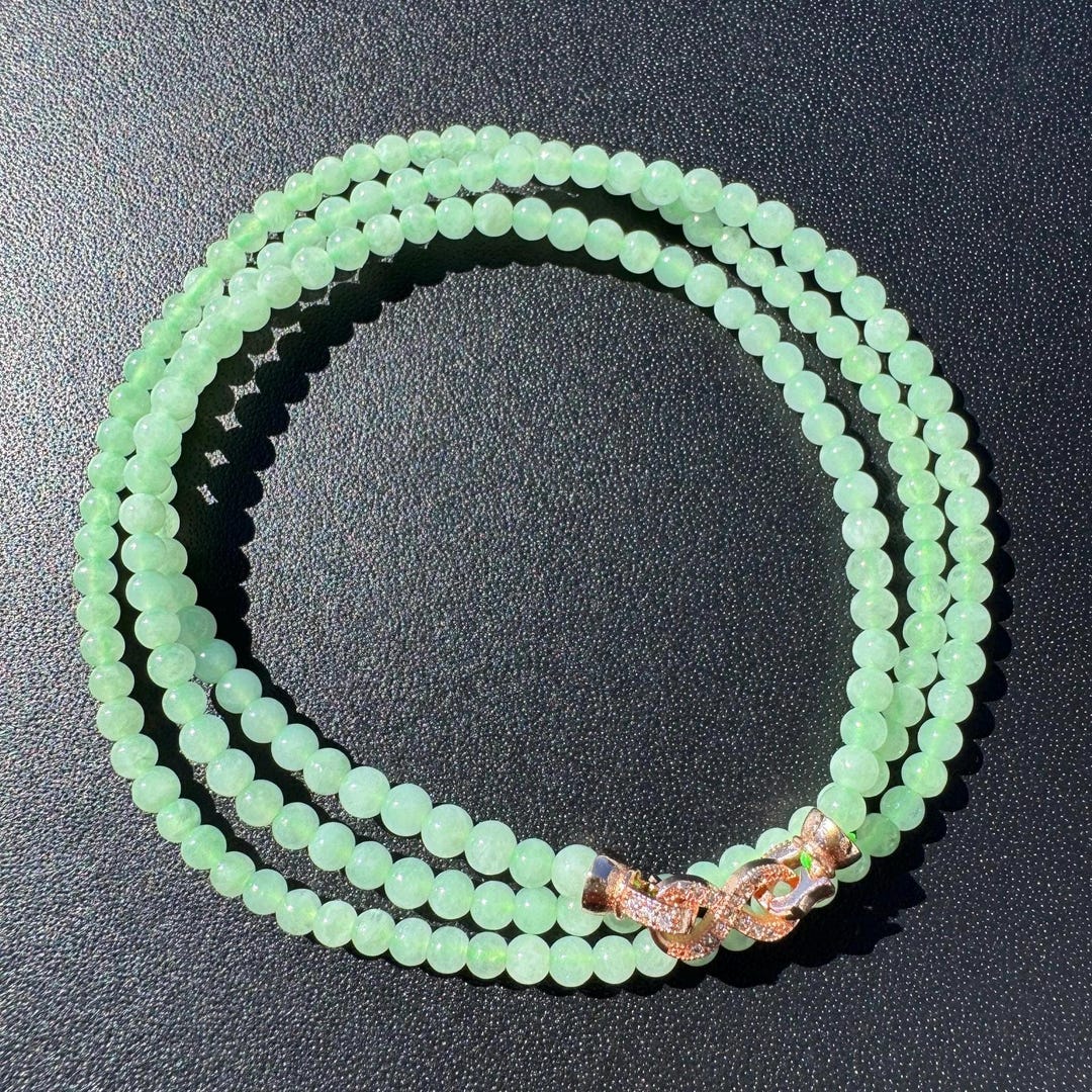 Apple Green Jadeite Jade Bead Necklace, Jade Bracelet, Natural Burma ...