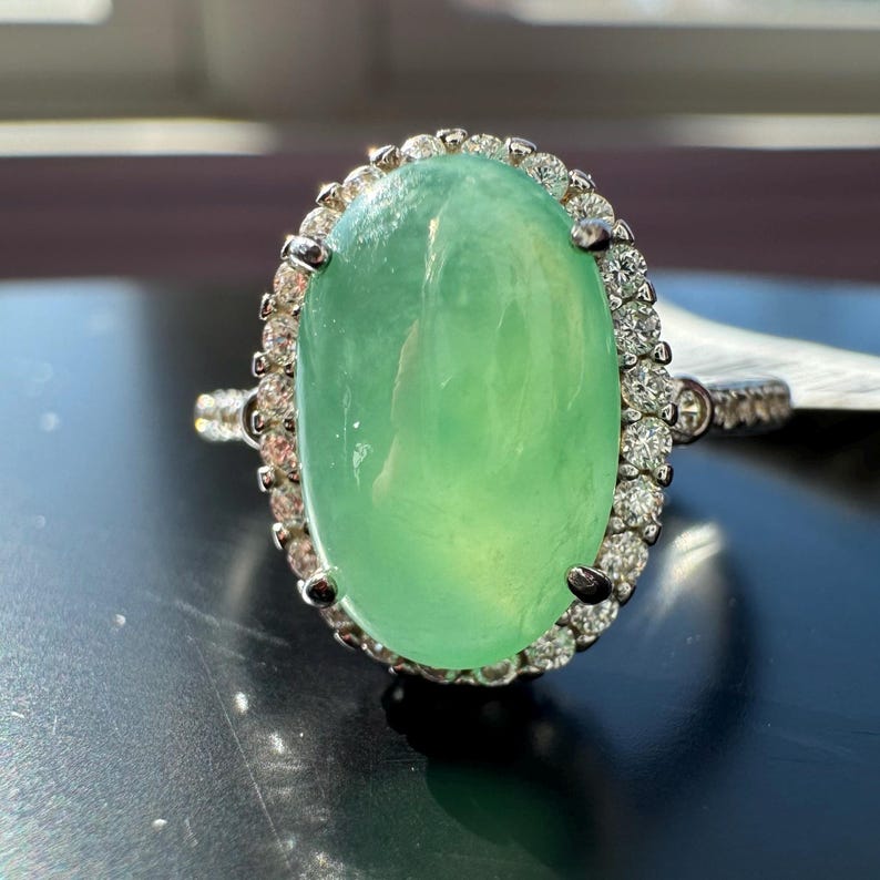 Translucent Green Jadeite Jade Ring, Natural Grade A Certified Burma ...