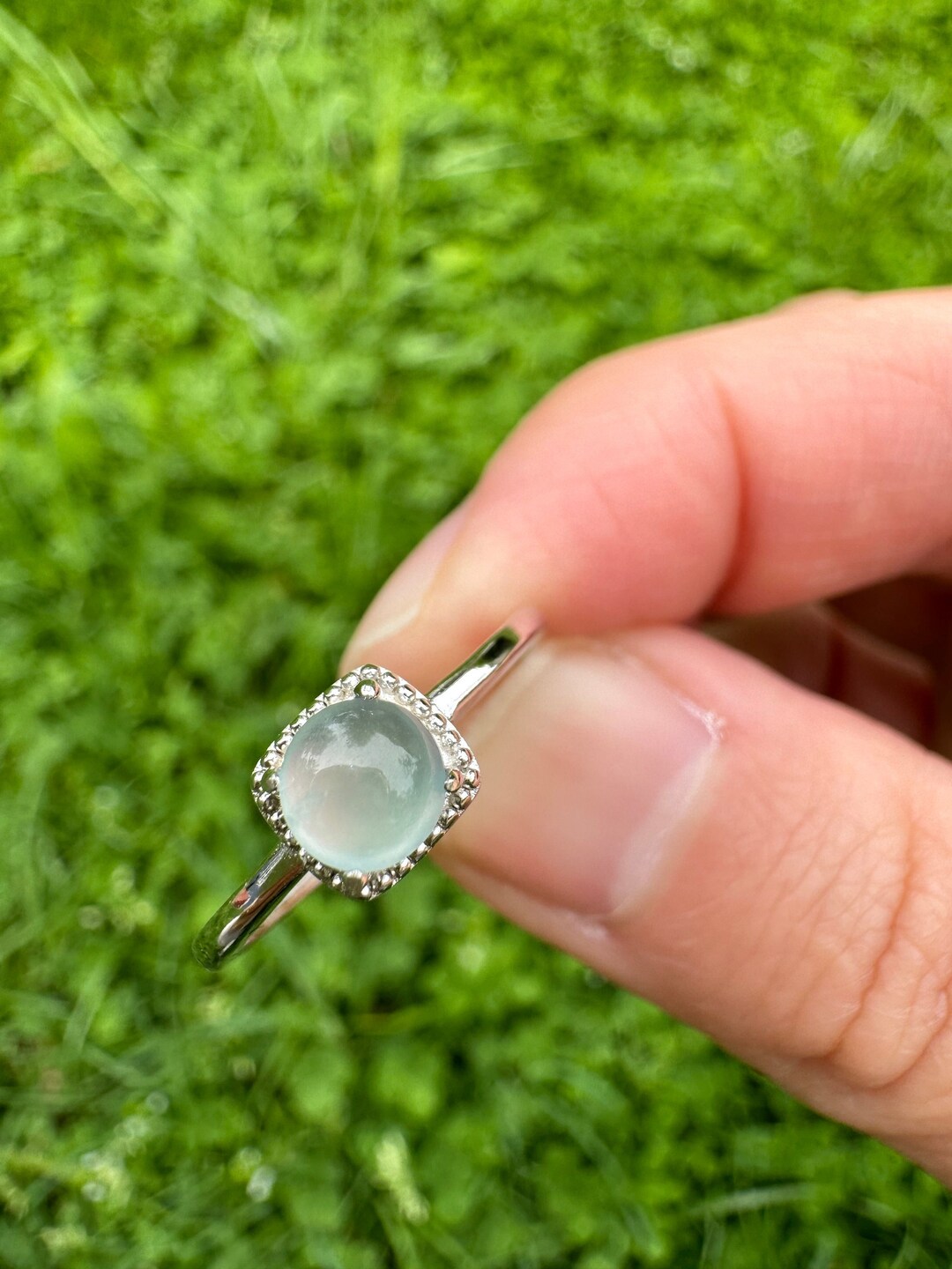 Icy Translucent White Type A Natural Burma Jadeite Ring, Sterling ...