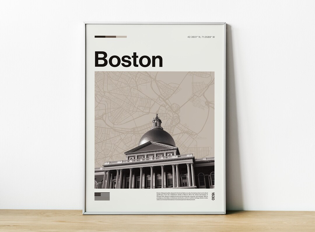 Boston Mid-century Modern Travel Poster Print, Boston Poster, Boston ...