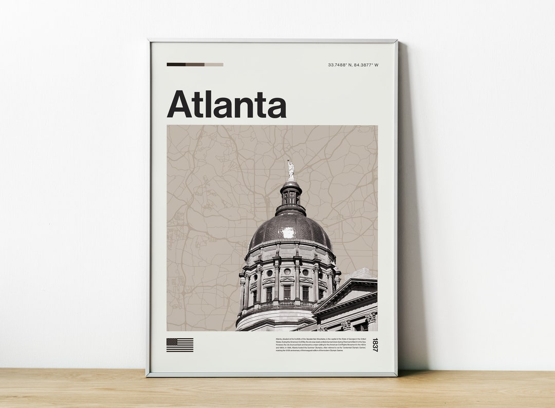 Atlanta Mid-century Modern Travel Poster Print, Atlanta Poster, Atlanta ...