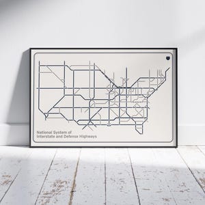 Vintage US Interstate Map Poster Minimalist Metro-style Artwork Retro ...