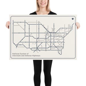 Vintage US Interstate Map Poster | Minimalist Metro-style Artwork ...