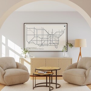 Vintage US Interstate Map Poster Minimalist Metro-style Artwork Retro ...