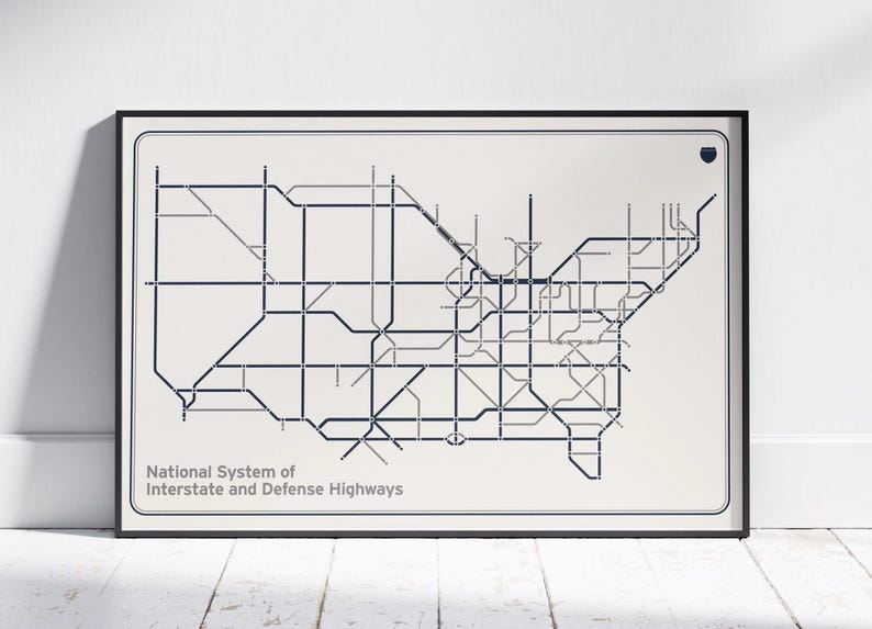Vintage US Interstate Map Poster | Minimalist Metro-style Artwork ...