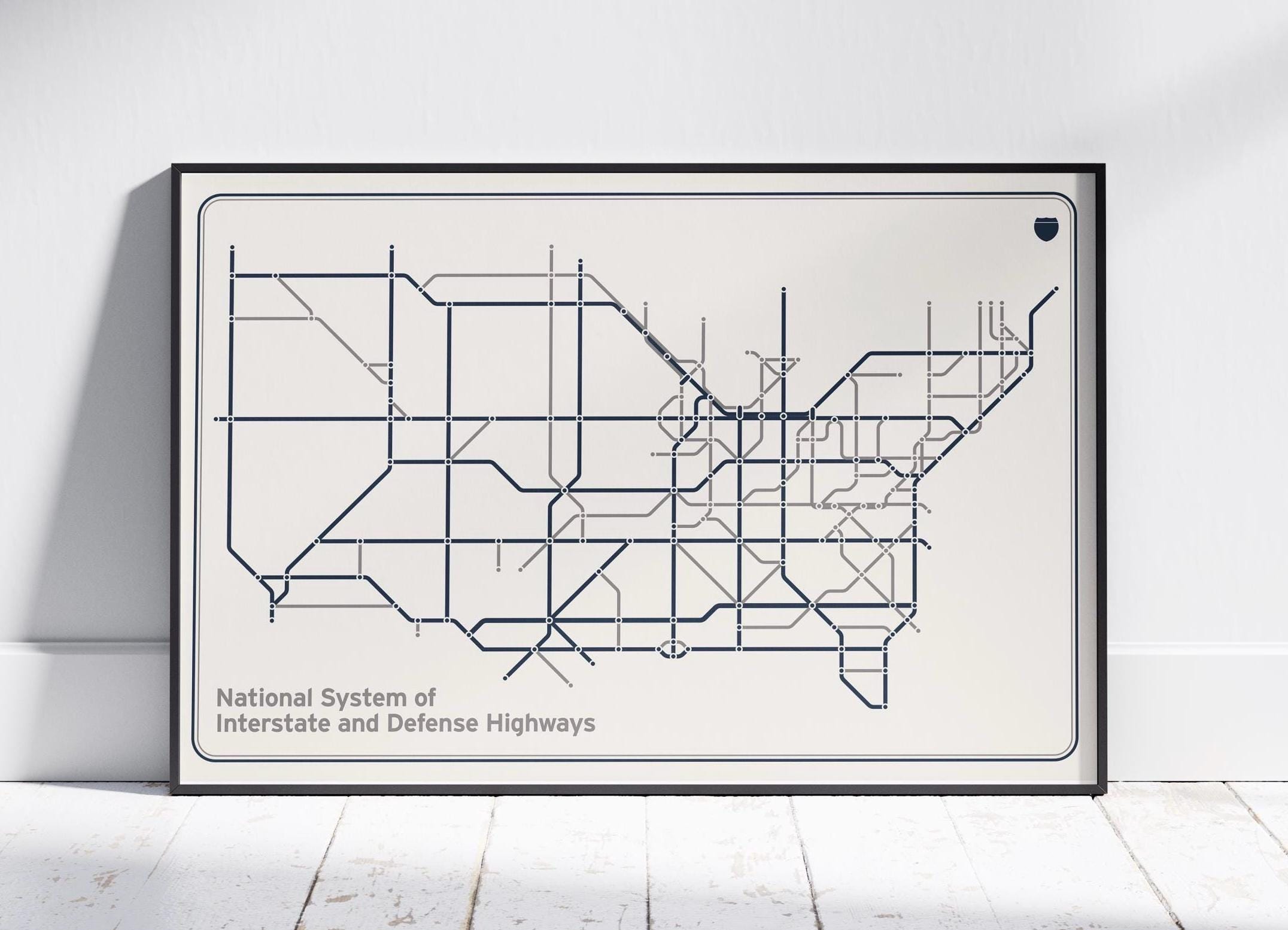 Vintage US Interstate Map Poster | Minimalist Metro-style Artwork ...