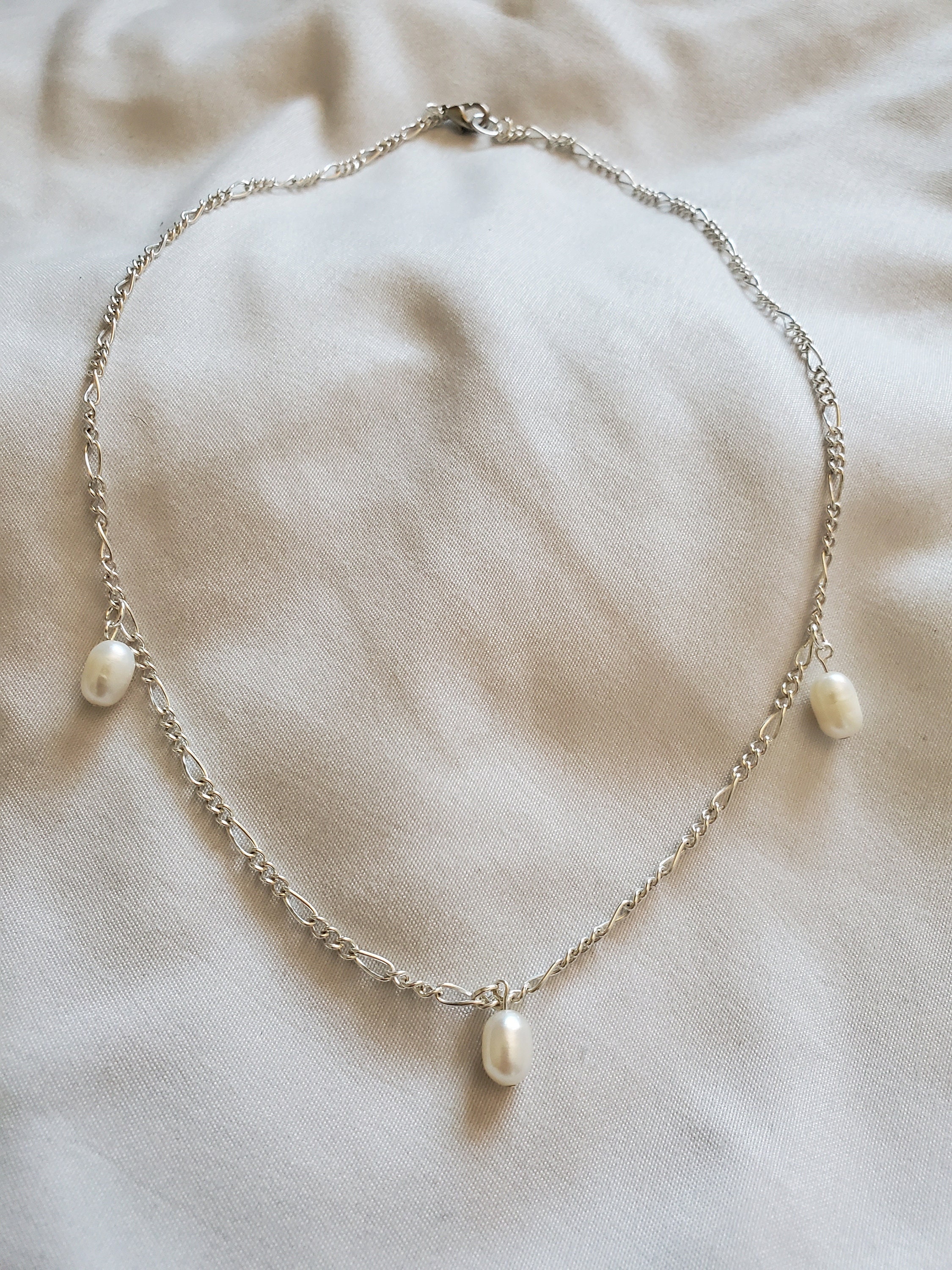 Silver Pearl Necklace - Etsy