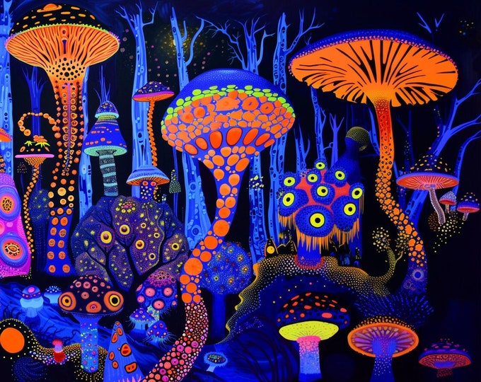 Magical Mushroom UV Tapestry, Blacklight Reative Wall Art, Psychedelic ...