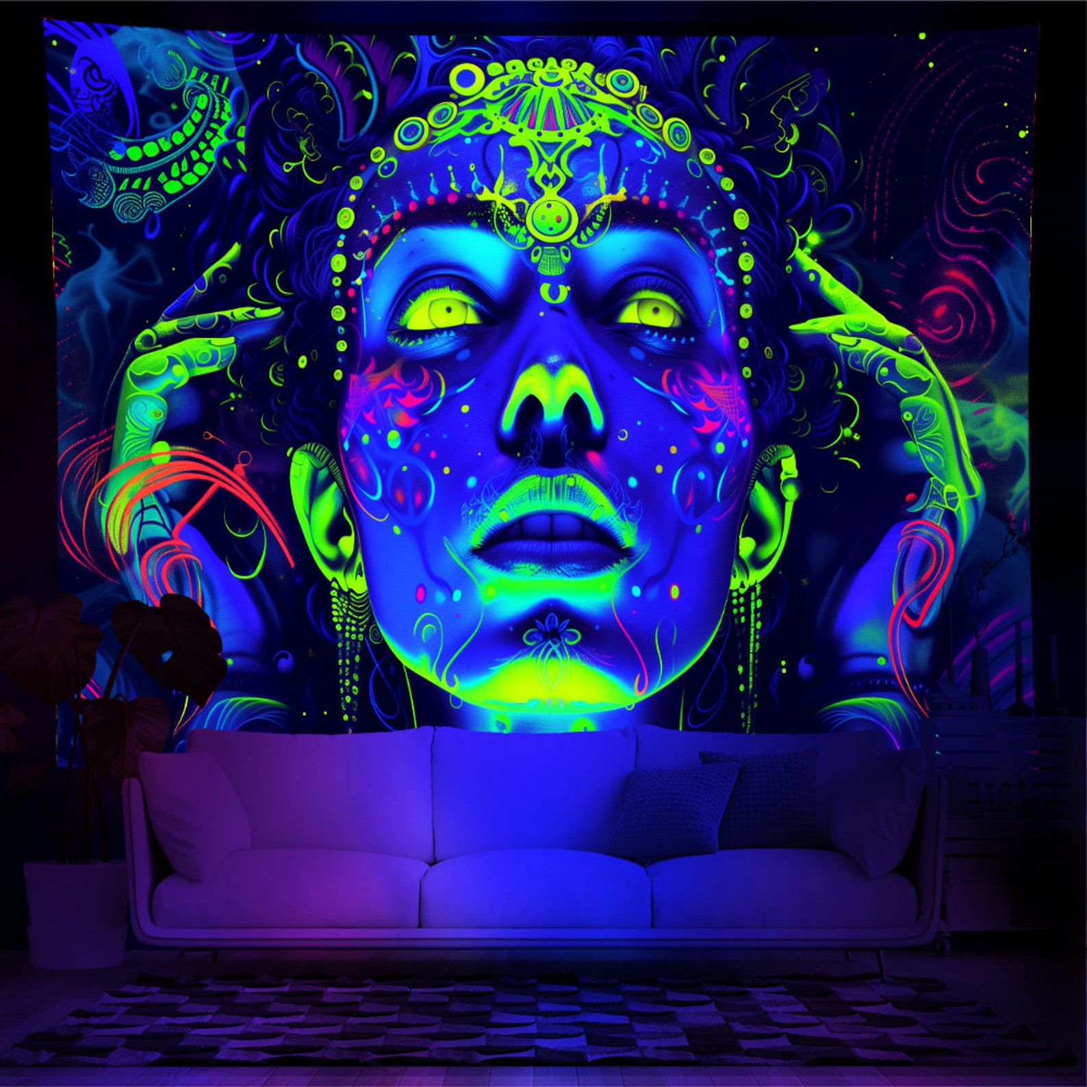 Black Light Reactive Wall Tapestry, Psychedelic Beauty Close-up Wall ...
