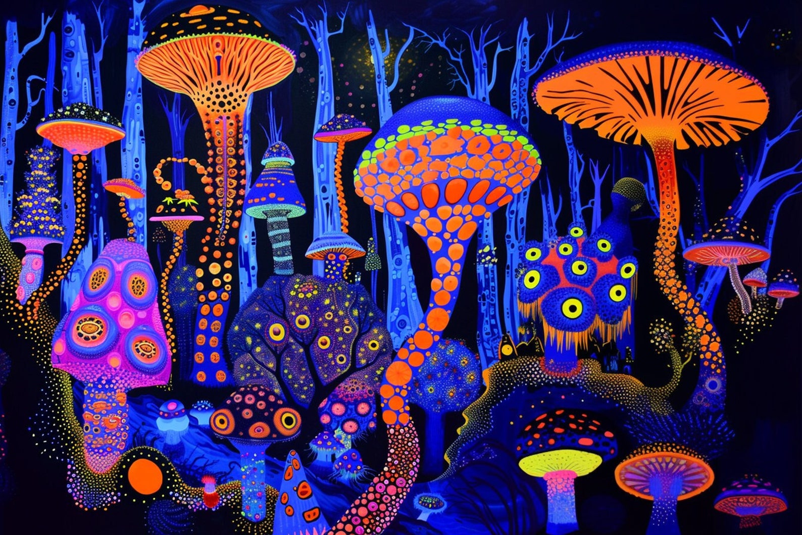 Magical Mushroom UV Tapestry, Blacklight Reative Wall Art, Psychedelic ...