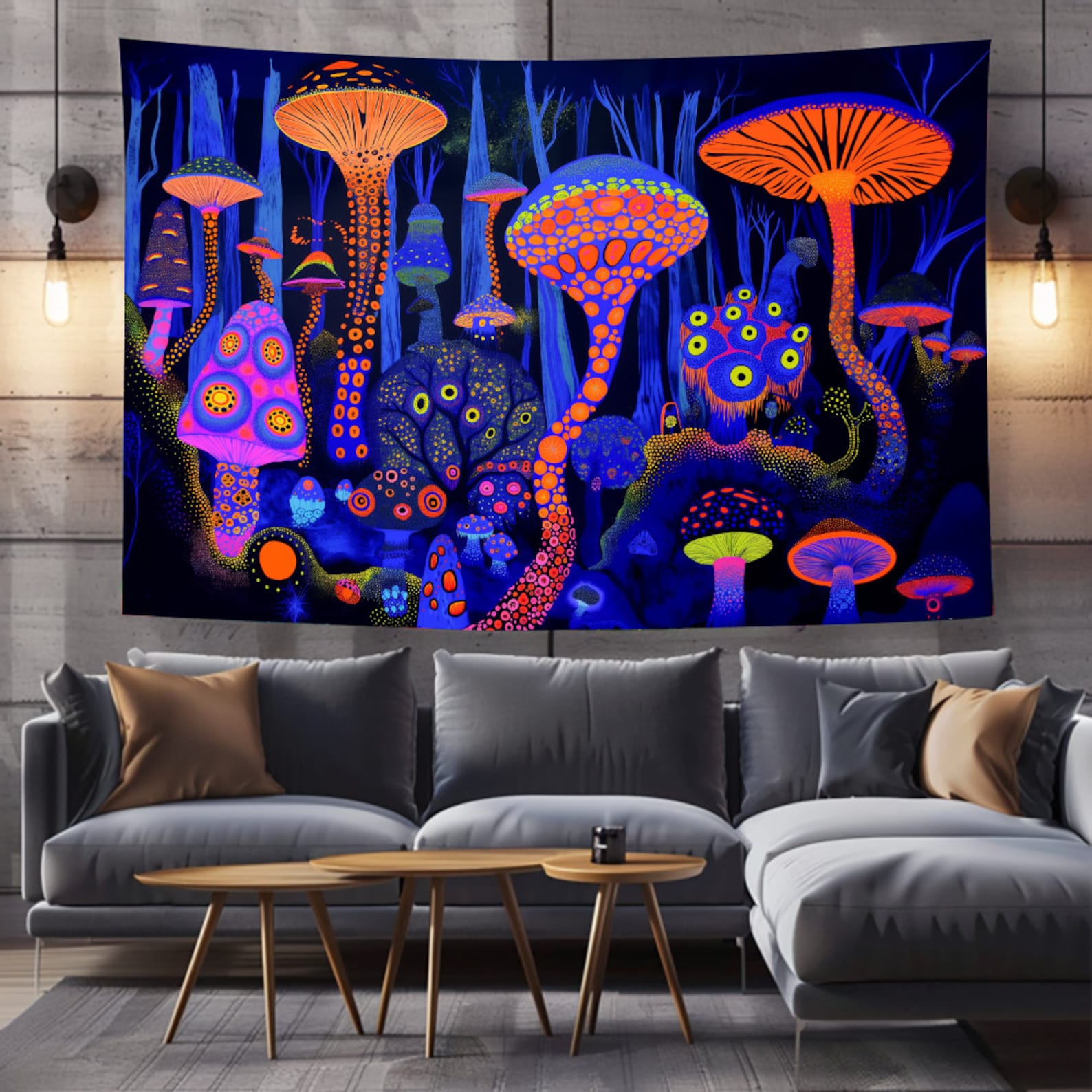 Magical Mushroom UV Tapestry, Blacklight Reative Wall Art, Psychedelic ...