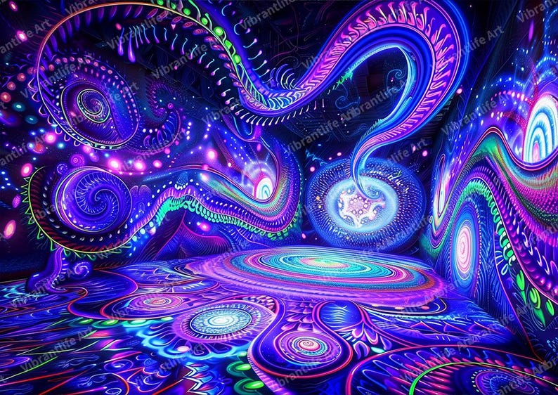 Fluorescent Psychedelic Room Wall Tapestry, Glow-in-the-dark Neon ...