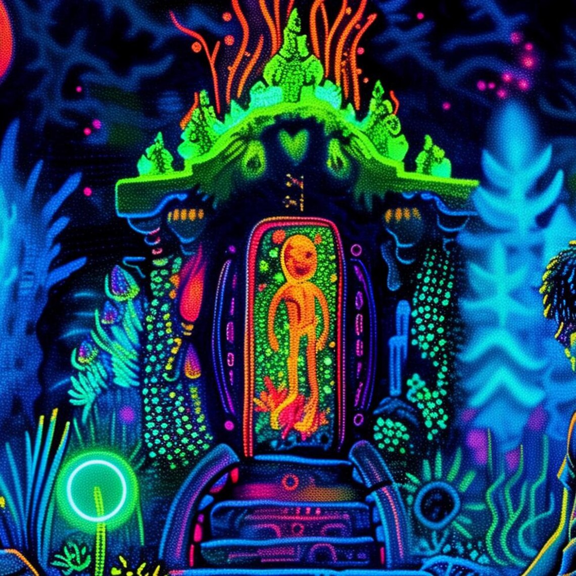 Mysterious Underground Crypt Wall Tapestry, Black Light Mushroom Decor ...