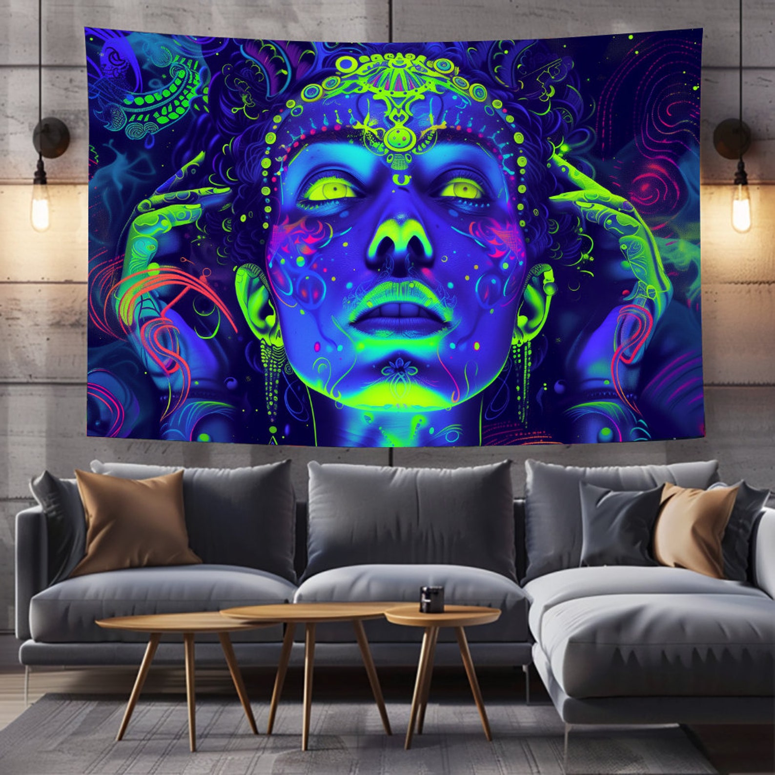 Black Light Reactive Wall Tapestry, Psychedelic Beauty Close-up Wall ...