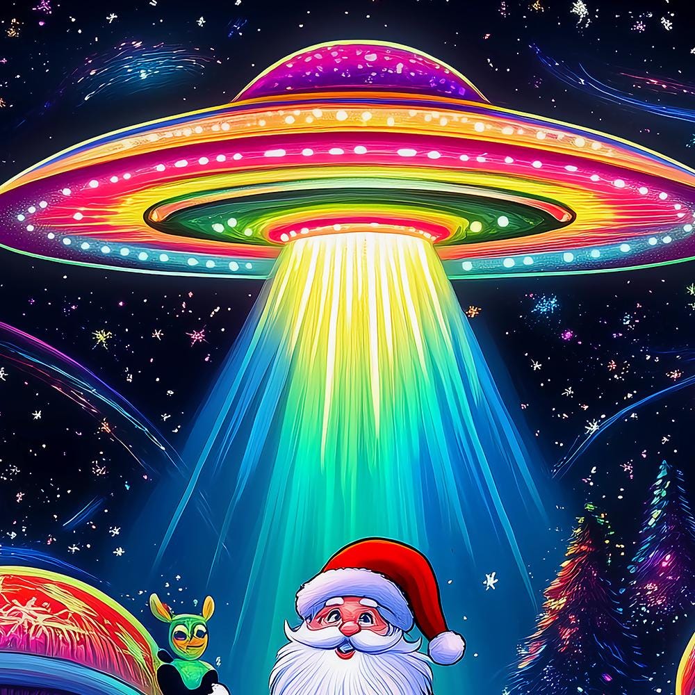 Glow-in-the-dark Alien Santa Wall Tapestry, Psychedelic Cosmic Santa Claus Wall Hanging Decor ...