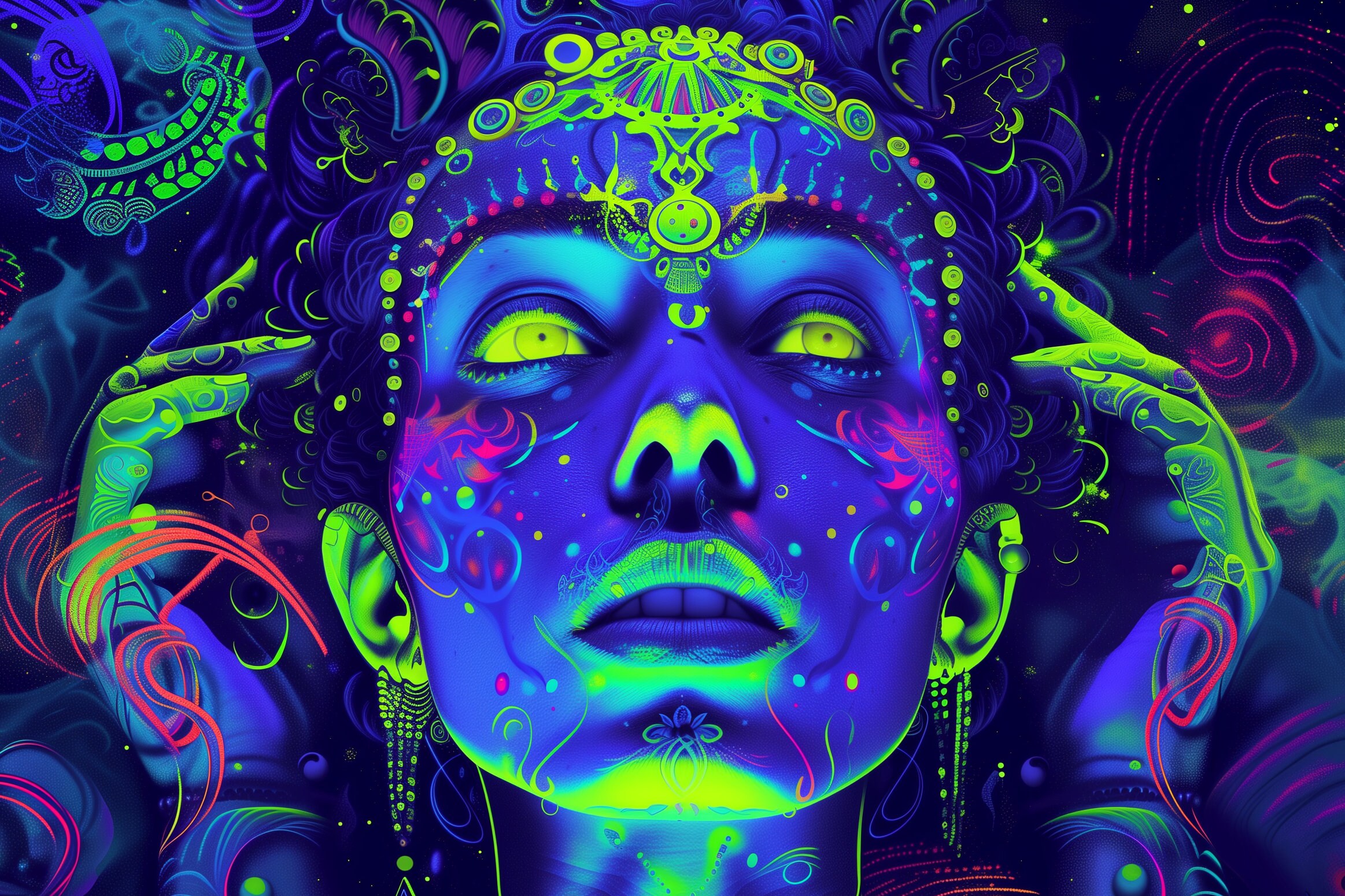 Black Light Reactive Wall Tapestry, Psychedelic Beauty Close-up Wall ...