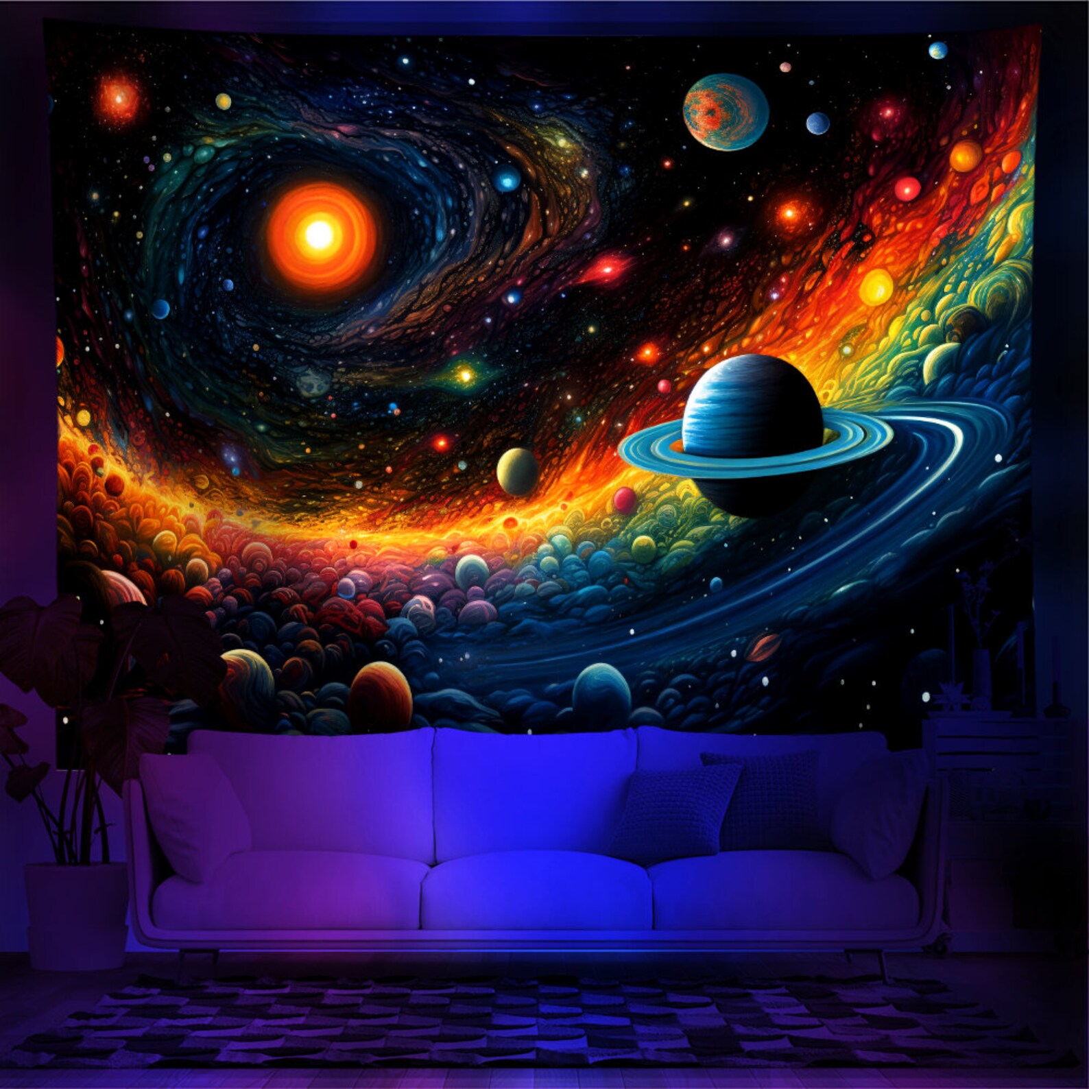 Psychedelic Universe Tapestry, Luminous Starry Sky Wall Decor ...