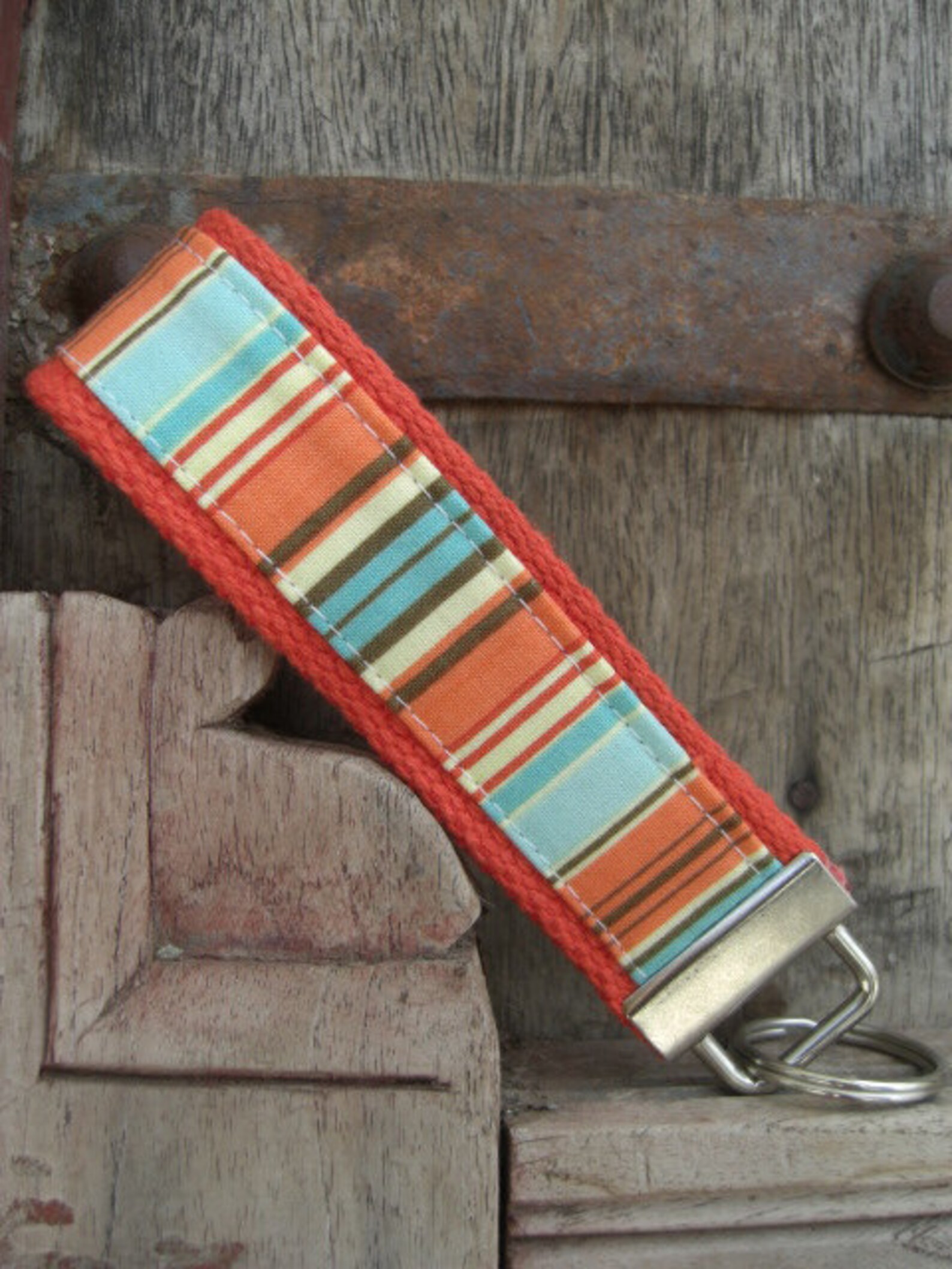 READY TO Ship-beautiful Key Fob/keychain/wristlet-blue/orange - Etsy