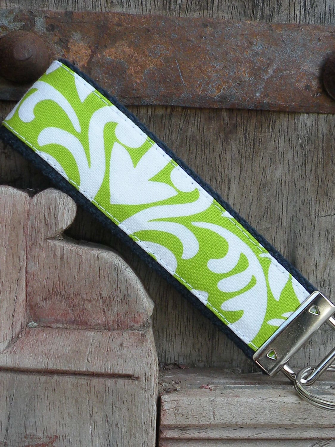 READY TO SHIP-Beautiful Key Fob/Keychain/Wristlet-Lime Damask | Etsy