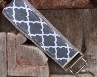 Beautiful Key Fob/keychain/wristlet Aztec White on Gray-ready | Etsy