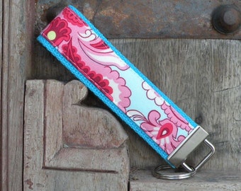 READY TO Ship-beautiful Key Fob/keychain/wristlet-blue/orange - Etsy