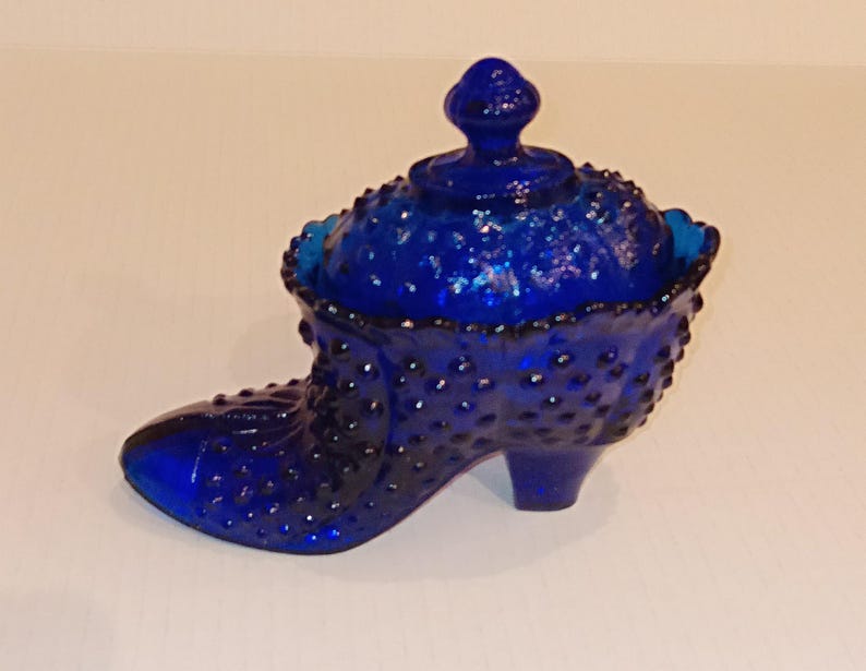 Blue Glass Hobnail Boot Dish With Lid - Etsy