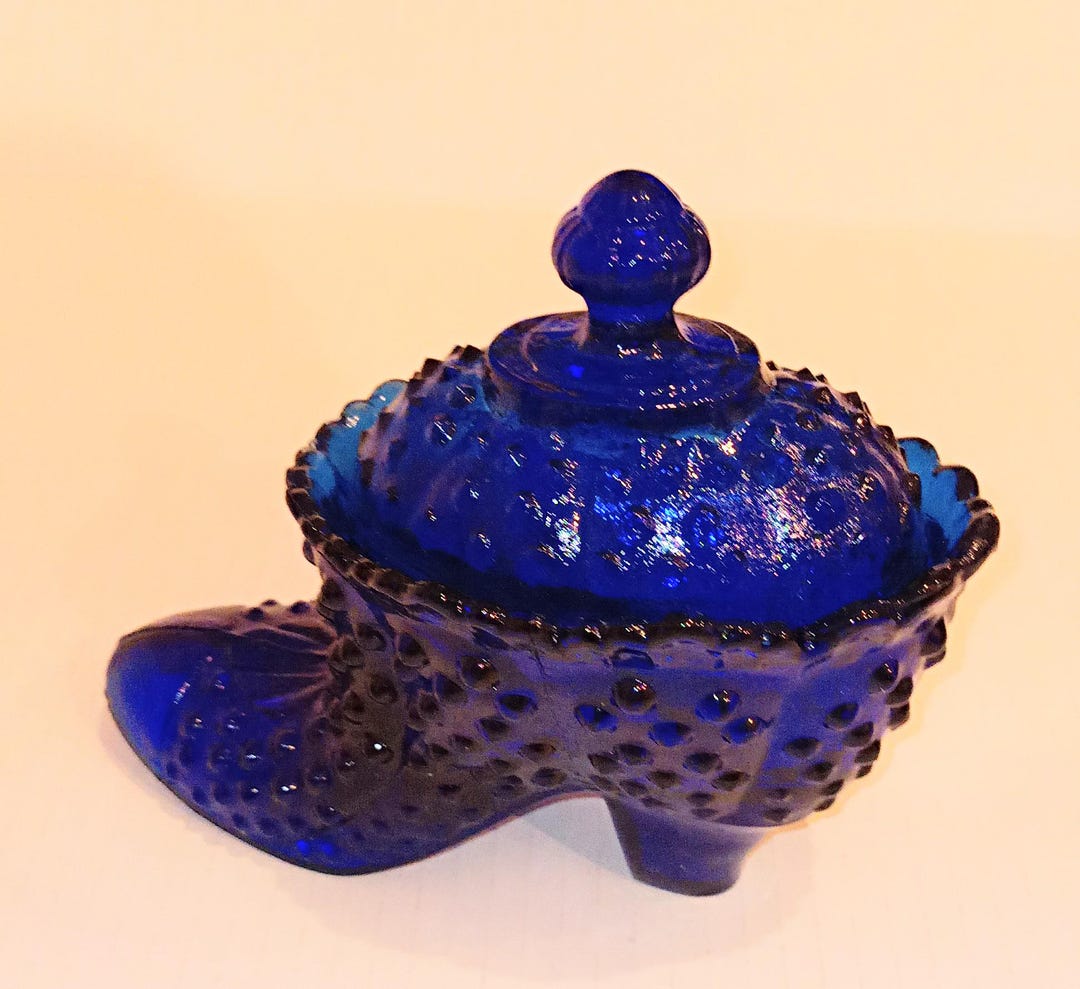 Blue Glass Hobnail Boot Dish With Lid - Etsy