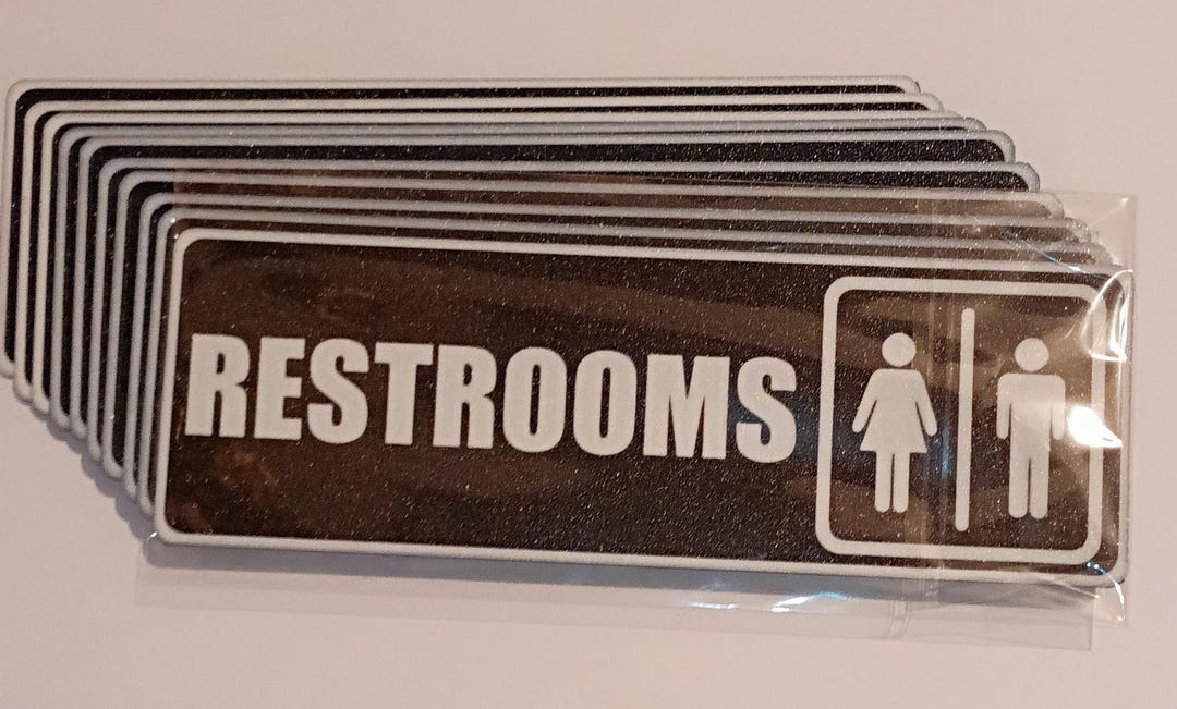 Lot of 10 RESTROOM Signs 3" X 9" Plastic W/adhesive Strips New. Each ...
