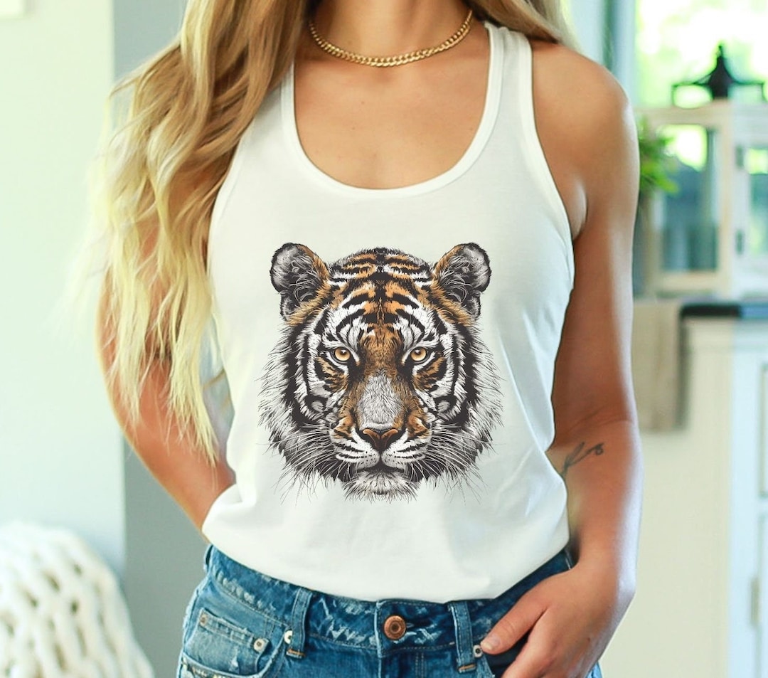 Tiger Tank Top, Womens Animal Tank, Vintage Tiger Print, Summer Outdoor ...