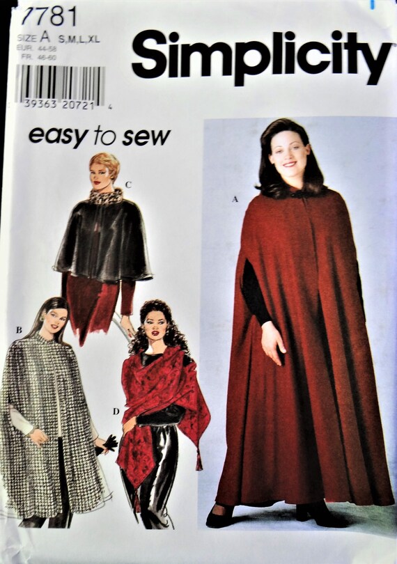 Simplicity Pattern 7781 Easy to Sew Women's Lined Capes | Etsy