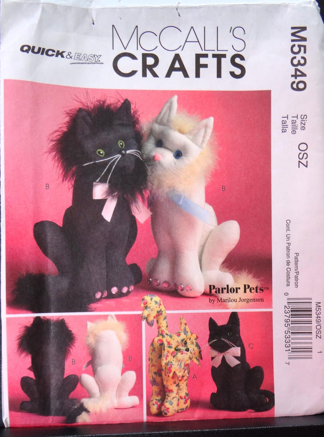 Mccall's 5349 - Patterns for Stuffed Cat "parlor Pets" - Dated 2007 - Etsy