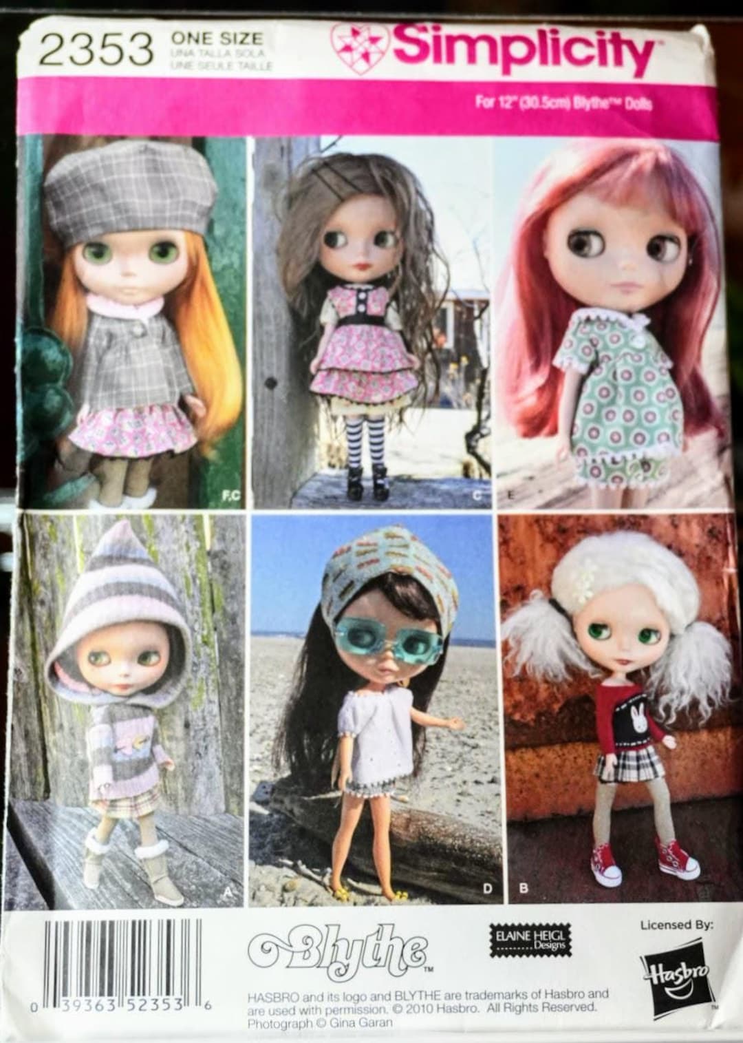 Original Simplicity Pattern 2353 Wardrobe for Blythe Doll Issued 2010 ...