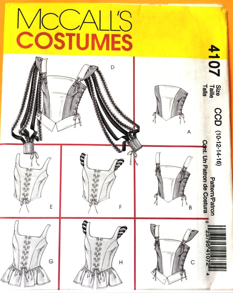 Mccall's Renaissance Costume Pattern 4107 – Laced Bodice, Sizes 10-16 ...