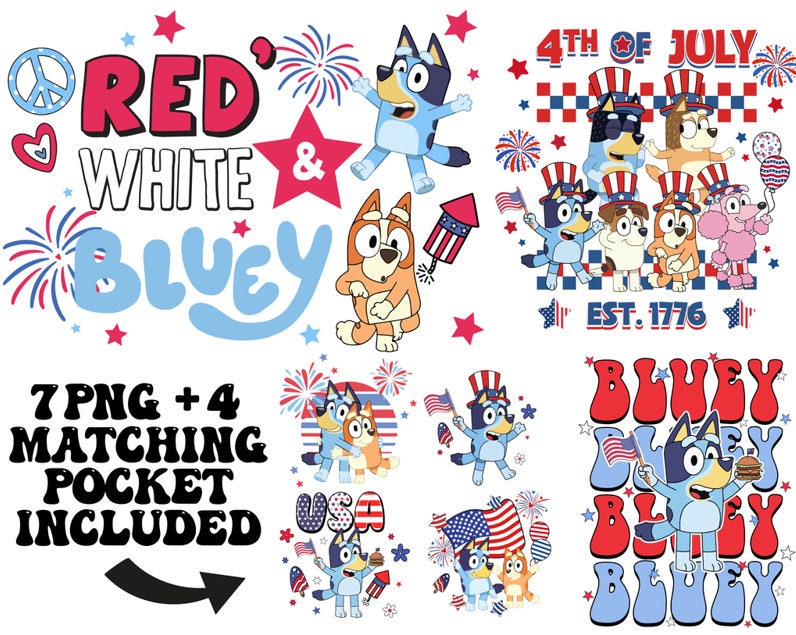 Red and White Bluey Png Bluey 4th July PNG Bundle, Bluey Dog ...