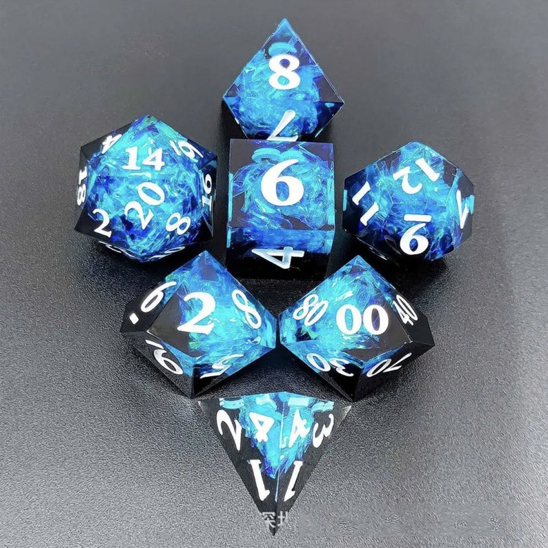 Blue DND Dice Set, Blue Black Sharp Edge D&D Dice Set, Dungeons and ...