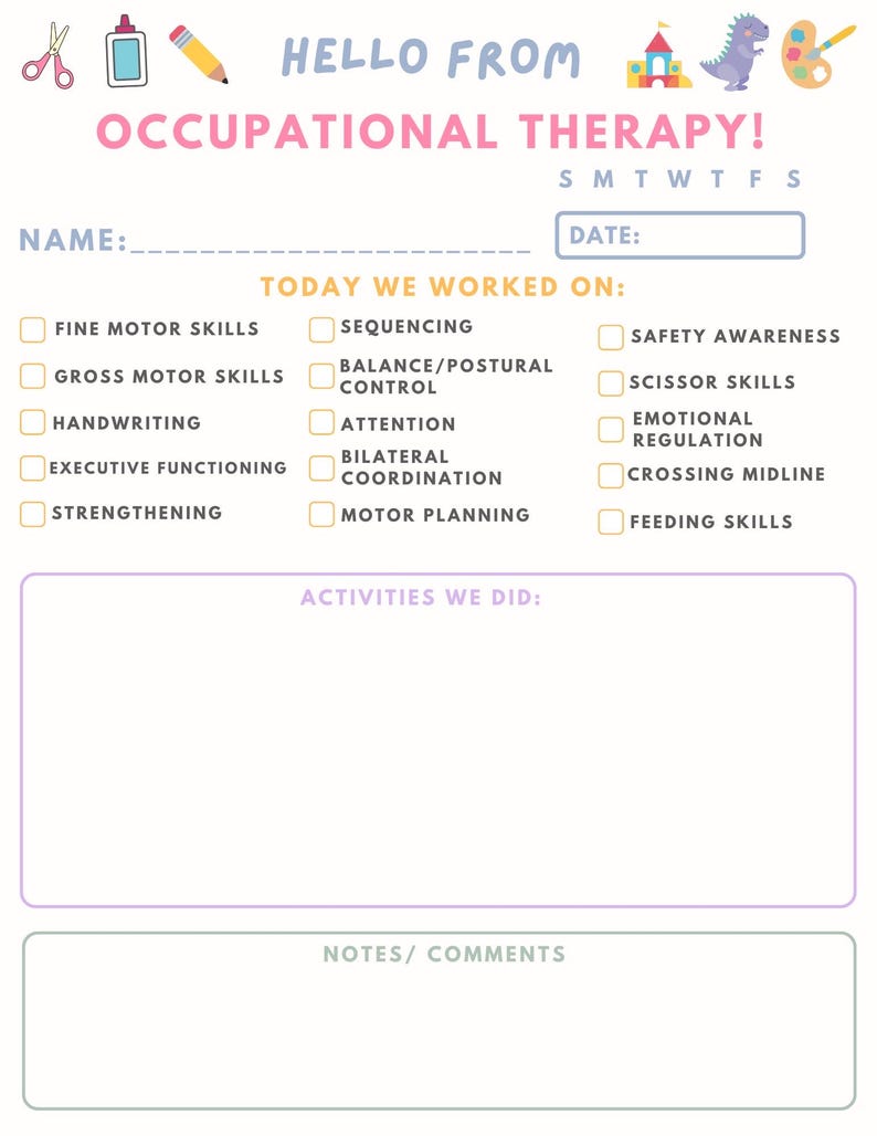 Occupational Therapy Session Review Parent Take Home - Etsy