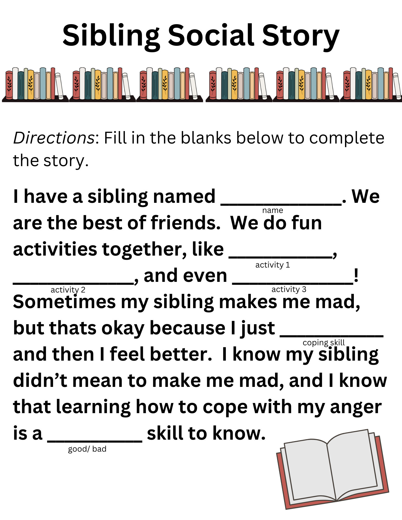 Occupational Therapy Sibling Relationships Worksheet 3 Pack - Etsy