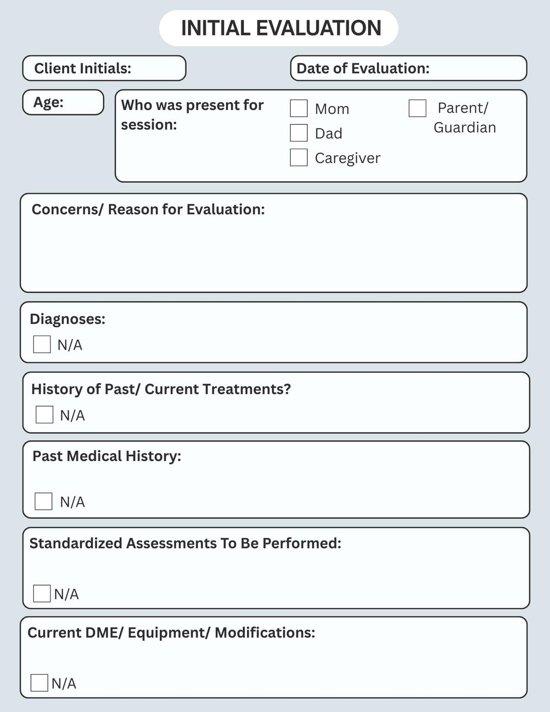 Pediatric Occupational Therapy Evaluation Template - Etsy