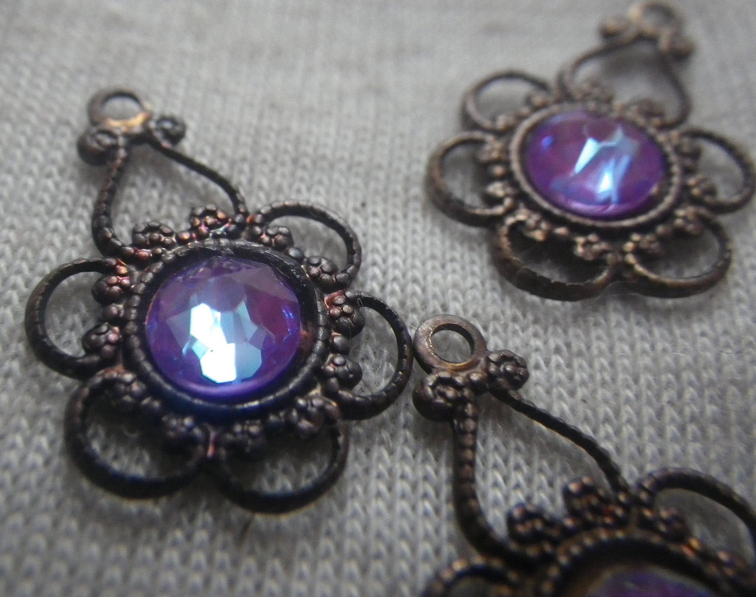 Peony Filigree With Electric Violet Delite Brass Ox Drops 4 | Etsy