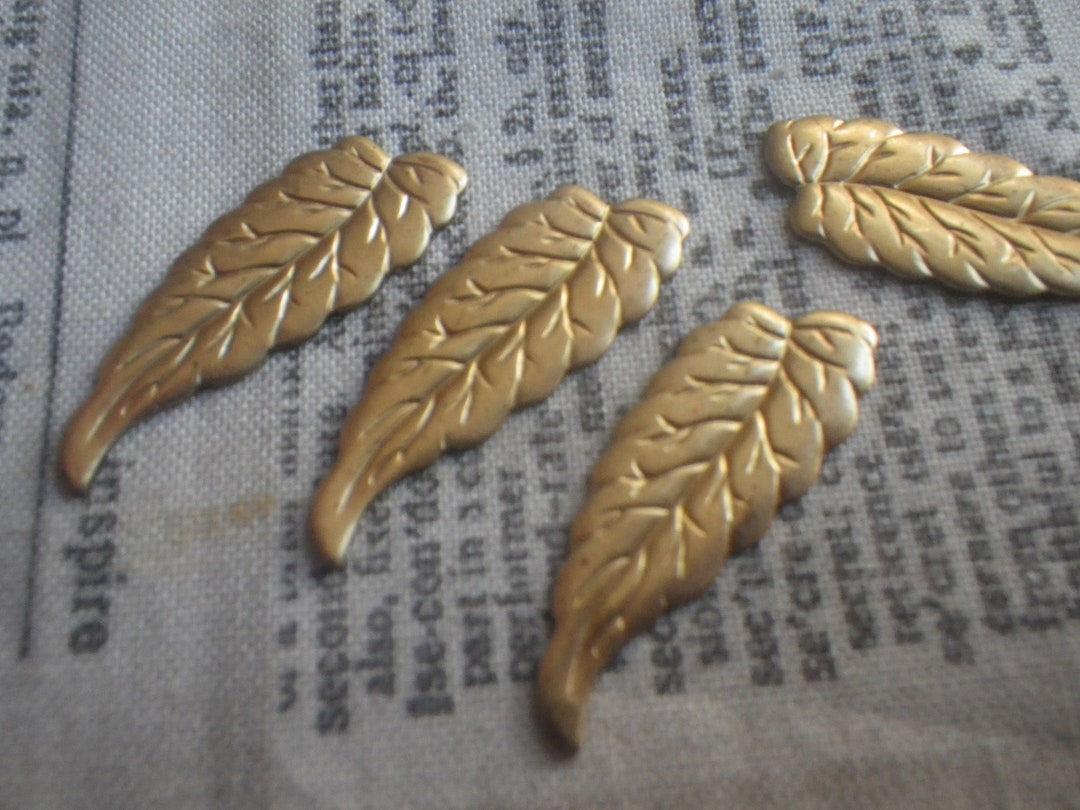 Brass Long Curved Leaf Vintage Stampings 4 Pcs - Etsy