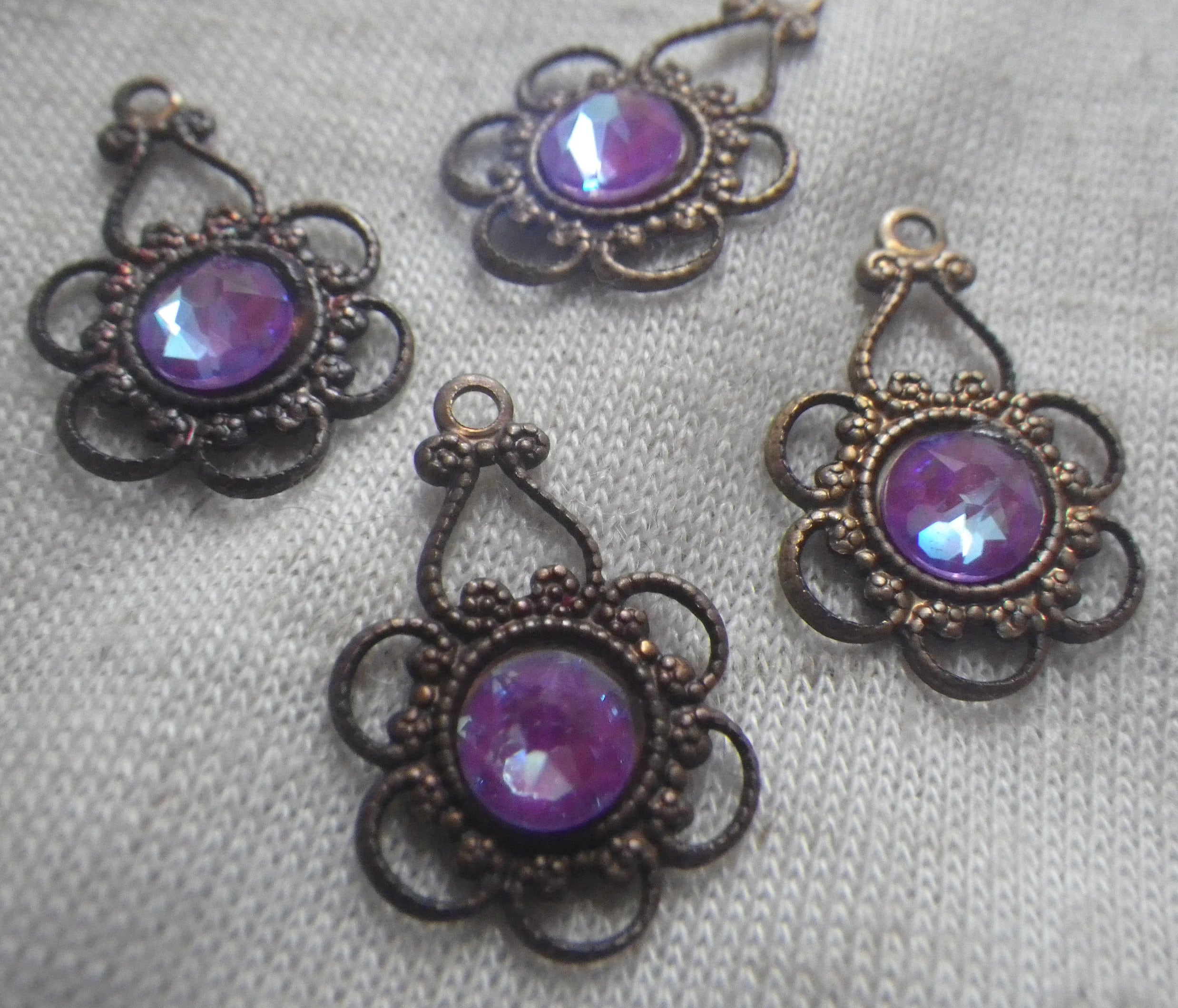 Peony Filigree With Electric Violet Delite Brass Ox Drops 4 | Etsy